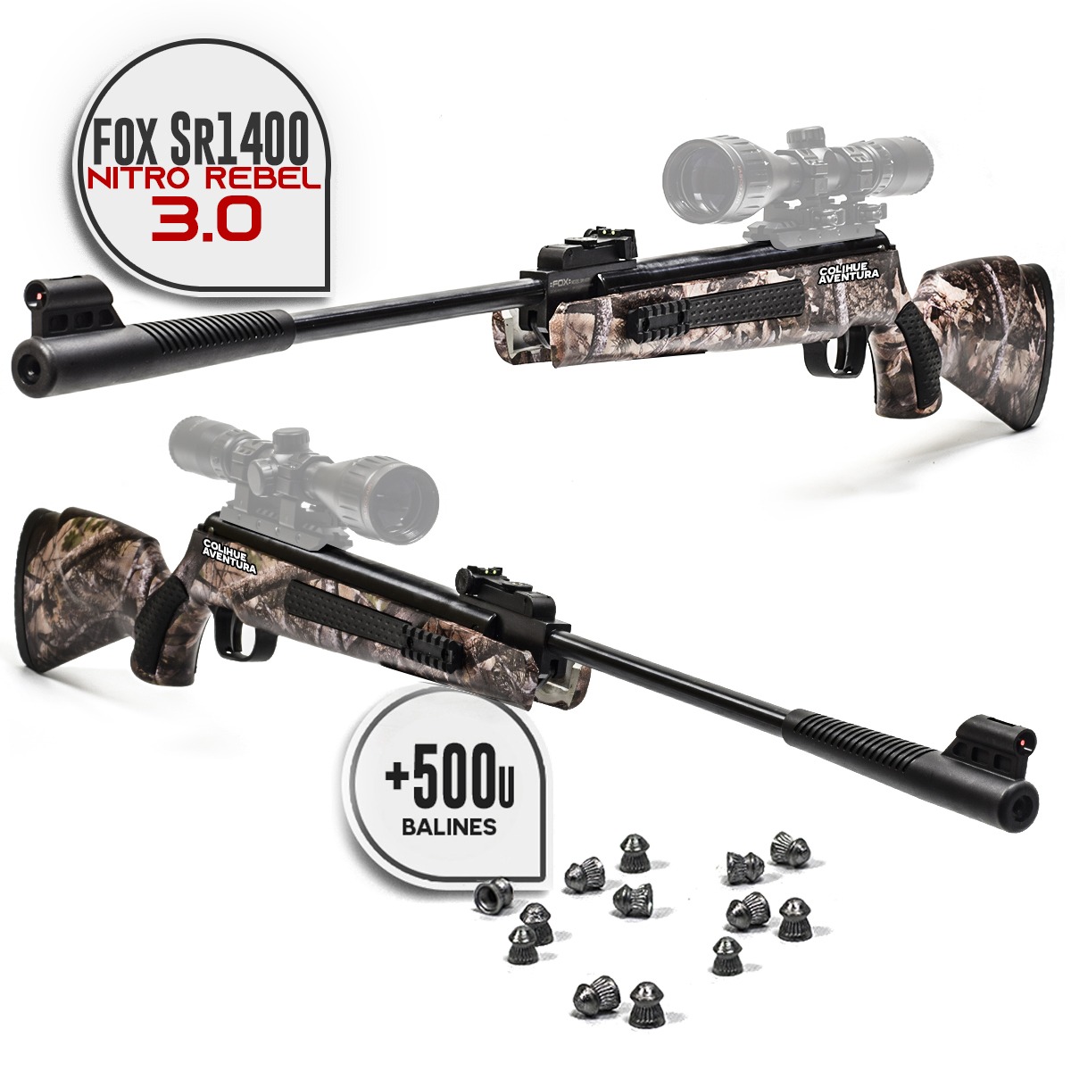 Rifle Nitro Piston Fox Sr1400 Rebel Camuflado - cal 5,5mm