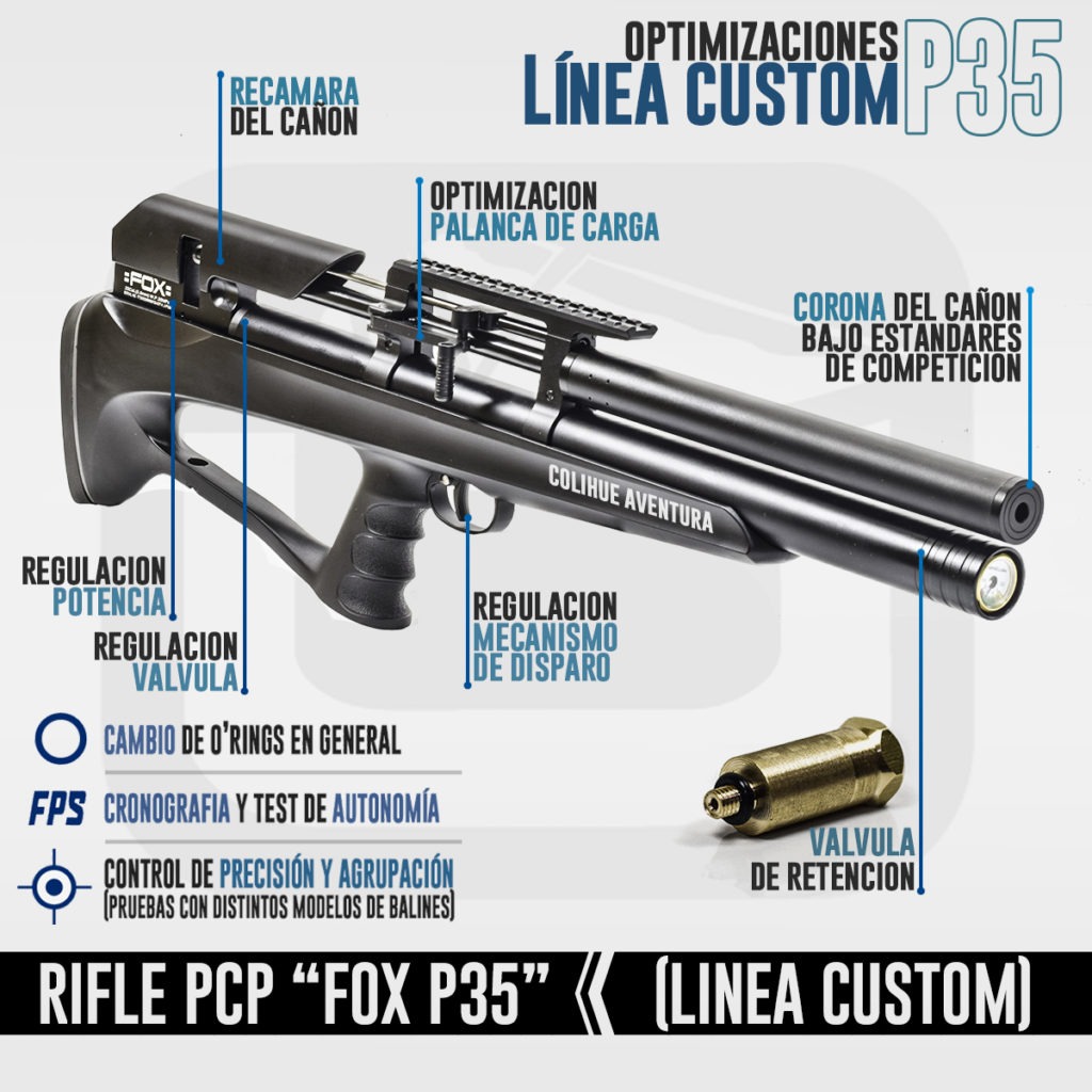 Rifle PCP "Fox P35" // cal 5,5mm (Custom Plus) - Colihue Aventura