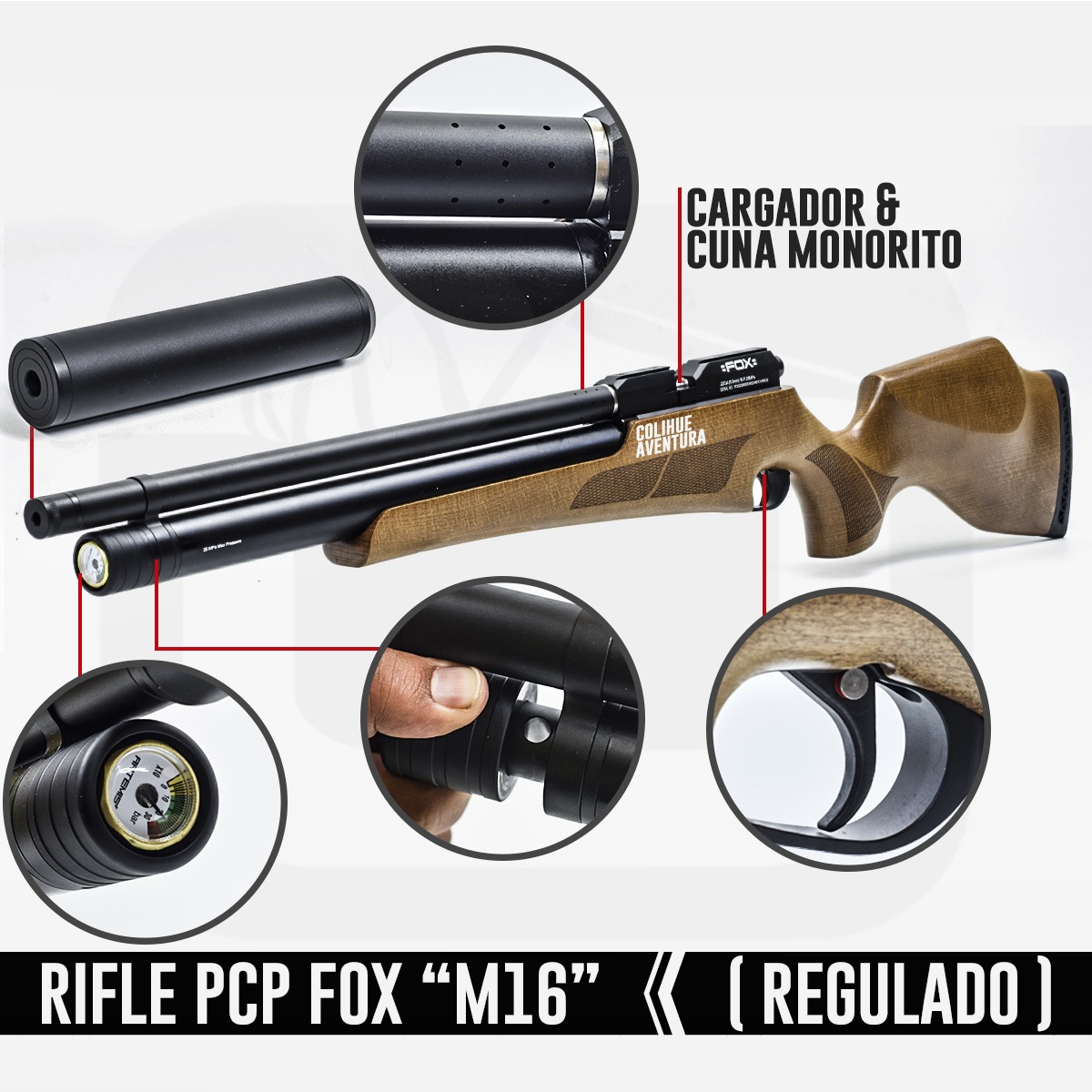 Rifle PCP Fox M16 cal 5,5mm (Custom Plus) - Colihue Aventura