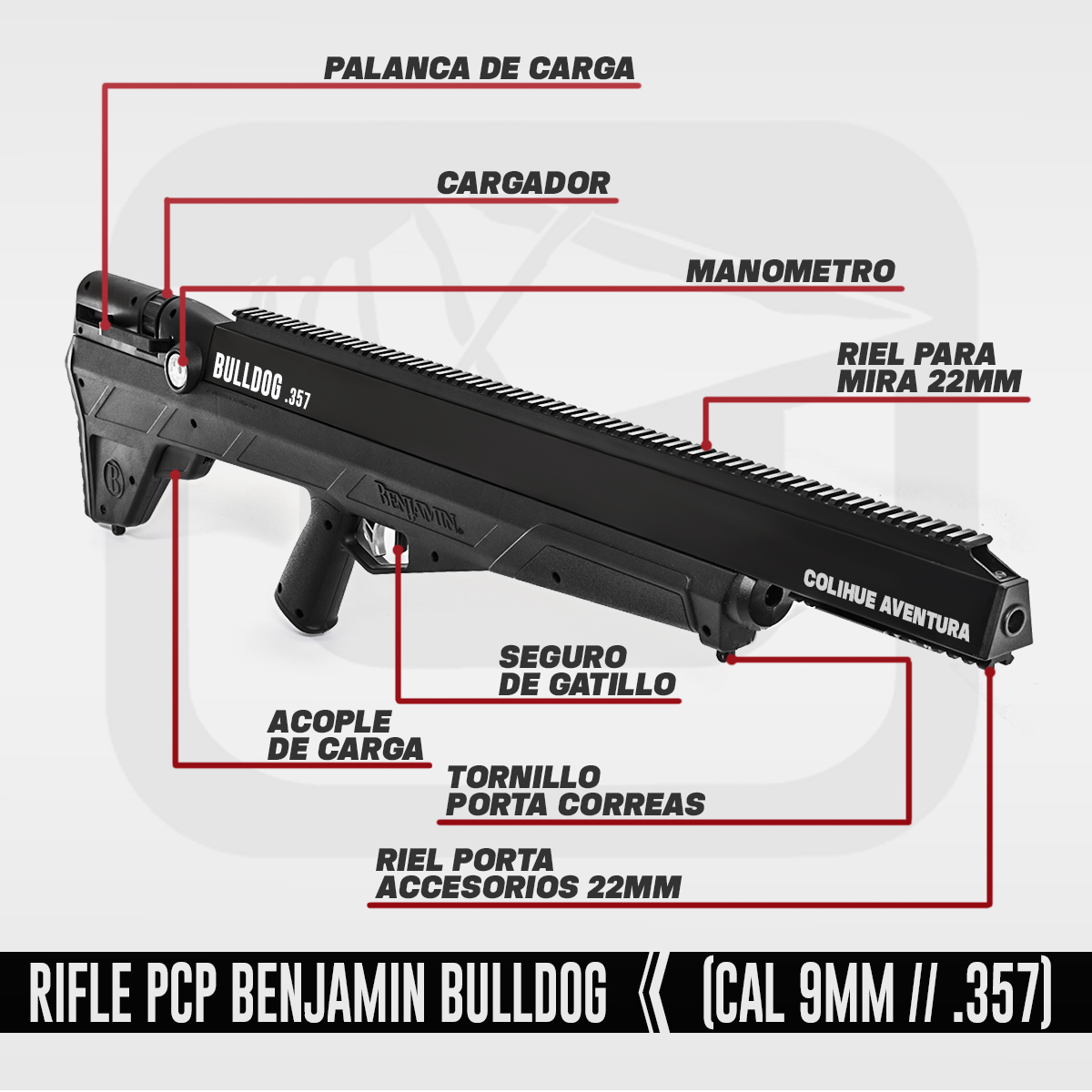 Rifle PCP Benjamin Bulldog .357 // 9mm - Colihue Aventura
